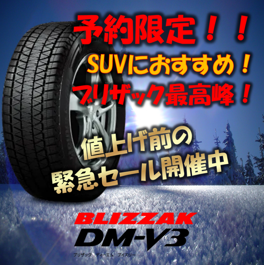 予約限定！SUVオーナー様必見★あのブリザック最高峰DMV3が今ならお買得！｜タイヤ市場加須店｜タイヤ・スタッドレス・オールシーズンが安いタイヤ専門店
