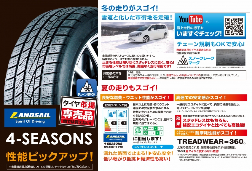 〜タイヤ市場の専売品！【LANDSAIL・ 4 SEASONS】をお取り付け【ティーダ】〜｜バロータイヤ市場千音寺店｜タイヤ・スタッドレス ...